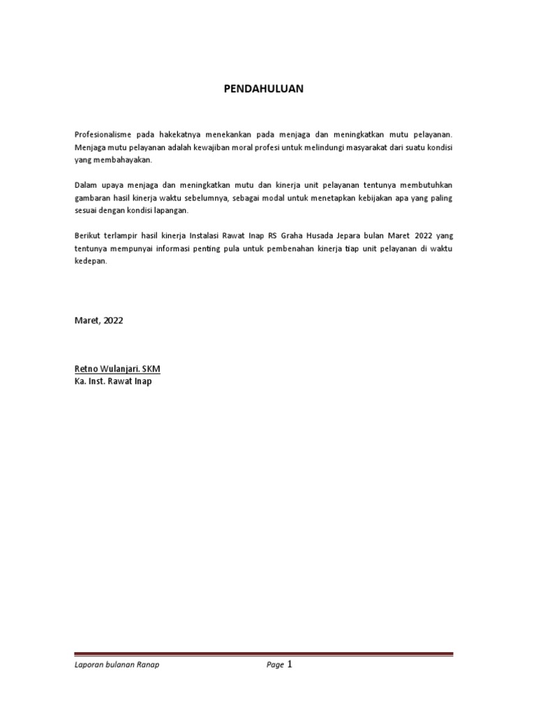 Contoh - Laporan Bulanan RANAP | PDF