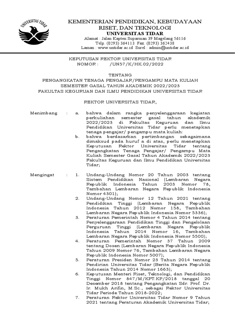 DRAFT SK Mengajar FKIP GASAL 2022 2023-1 | PDF