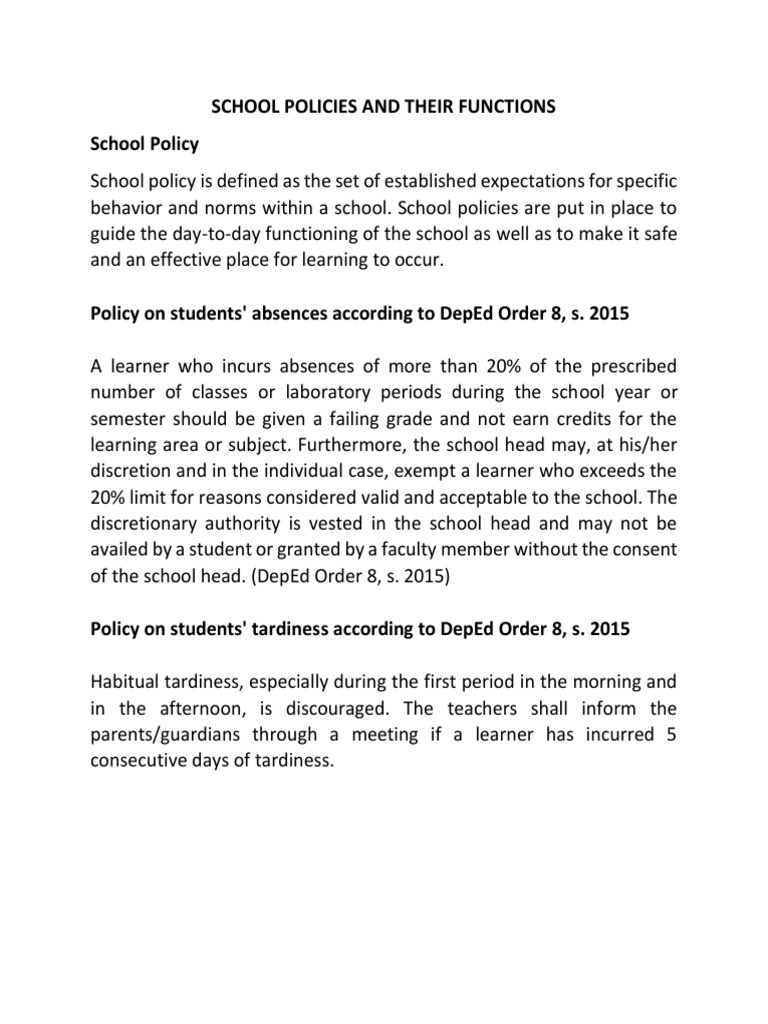 School Policies and Their Functions | PDF | Learning | Cognition