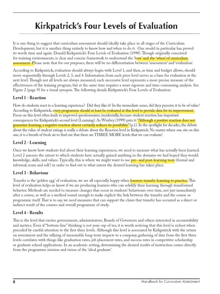 Kirkpatrick's Four Levels of Evaluation | PDF