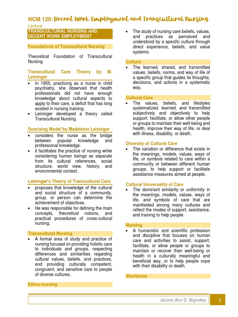 NCM 120 Unit 1 | PDF