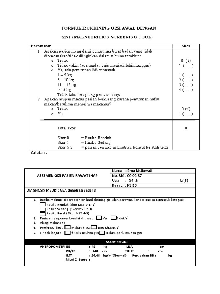 Asesmen Gizi Pasien Rawat Inap K3 2 | PDF