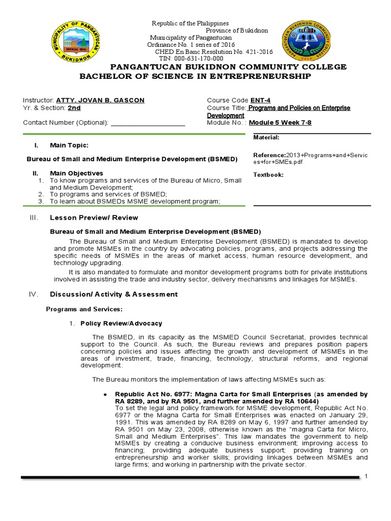 ENT4 Module 5 Week 7 8 | PDF | Small And Medium Sized Enterprises ...