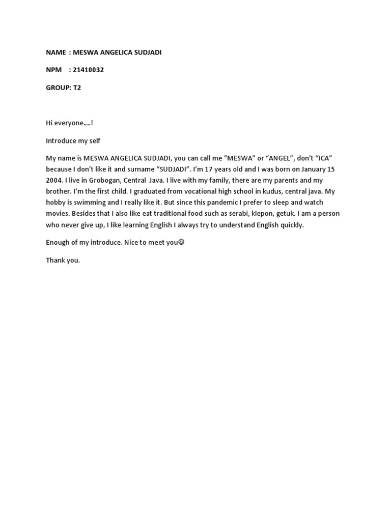 t2 - Meswa Angelica Sudjadi - Tugas B Inggris - 21410032 | PDF
