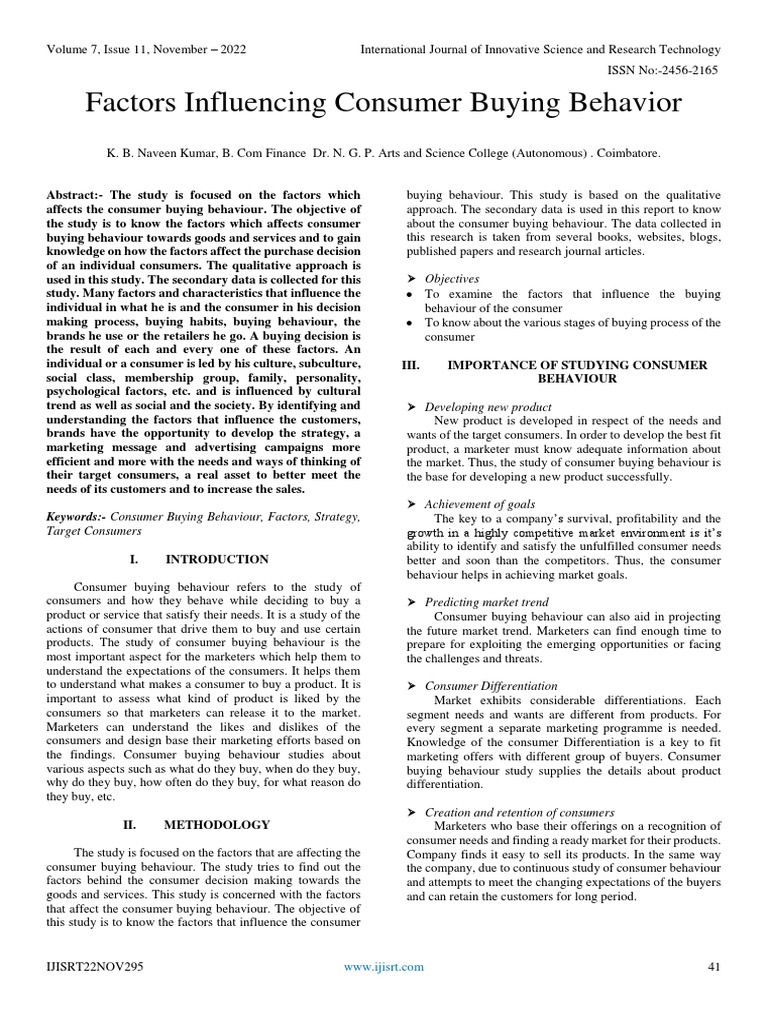 Factors Influencing Consumer Buying Behavior Pdf Behavior Consumer Behaviour