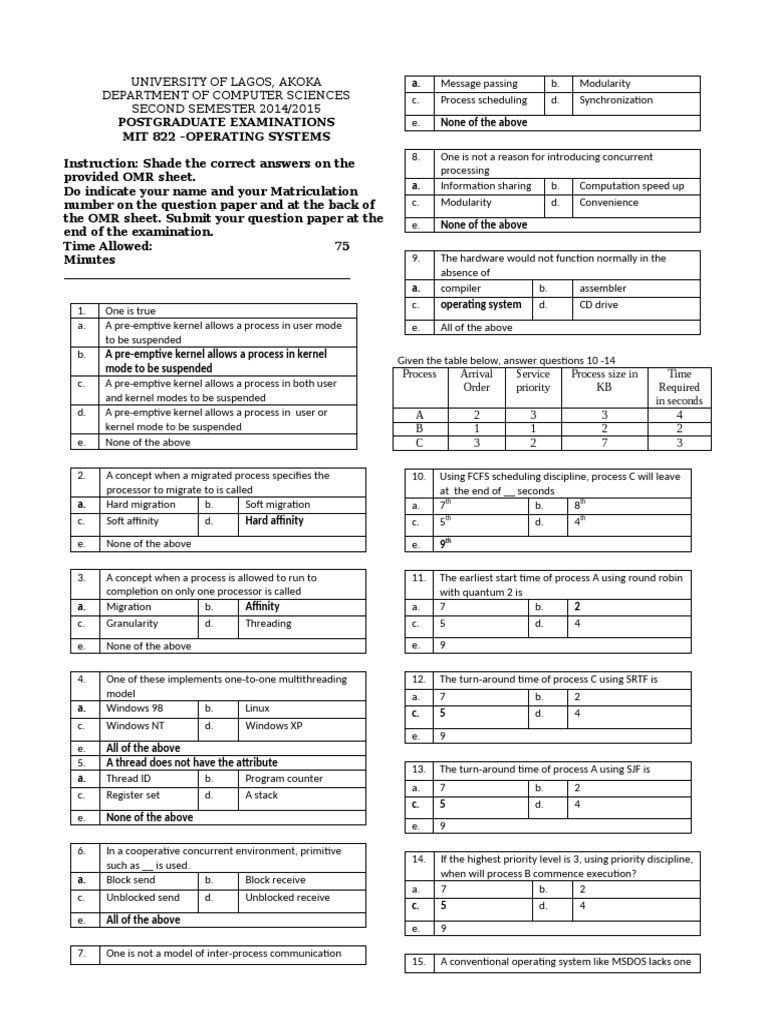 MIT 822 Operating Systems Exam Paper | PDF | Process (Computing ...