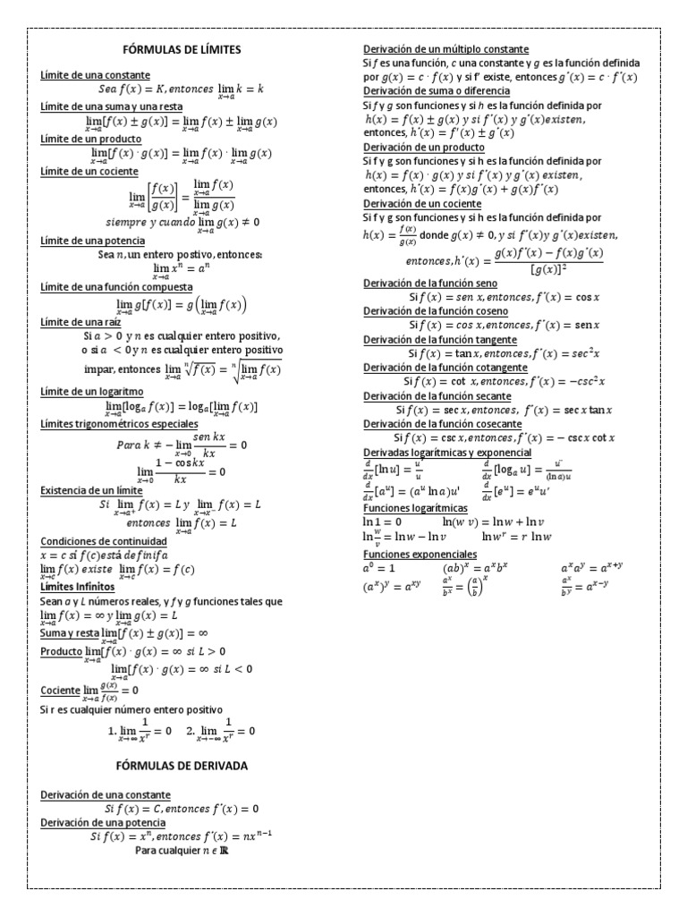 FÓRMULAS (1) | PDF | Integral | Derivado