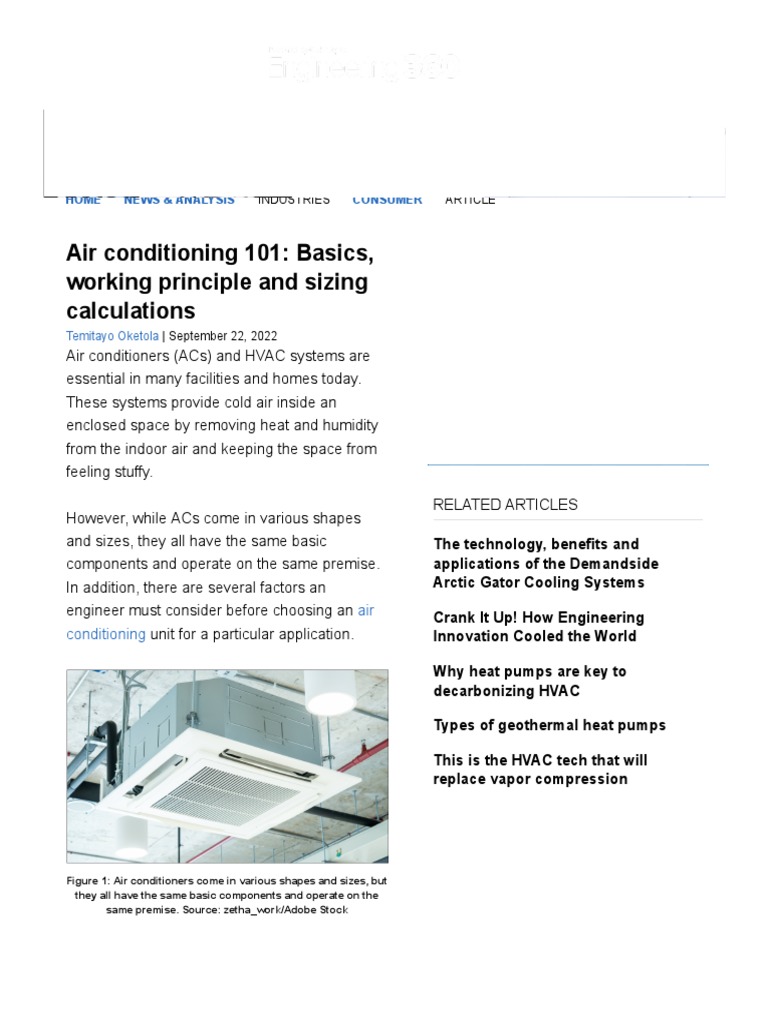 Air Conditioning 101 - Basics, Working Principle and Sizing Calculations - Engineering360 | PDF ...