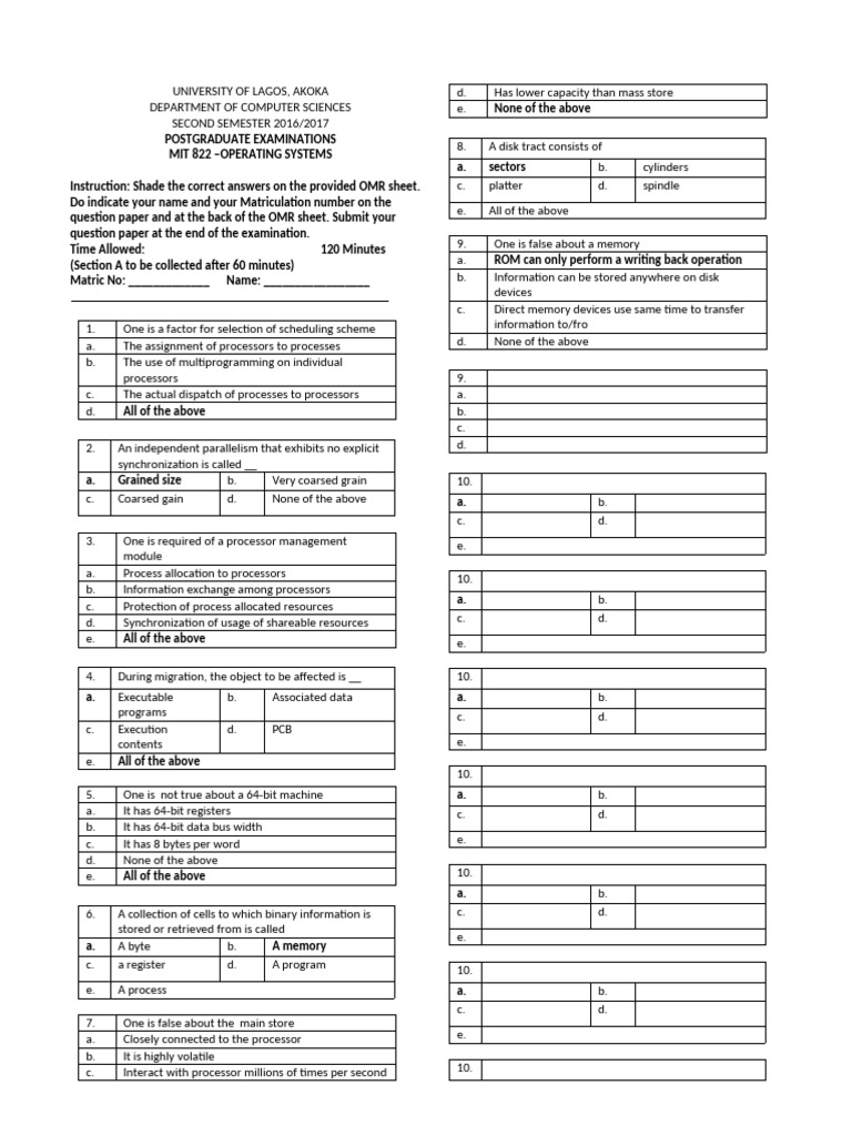 Mit 822 2016-2017 With Answers | PDF | Process (Computing) | Operating System