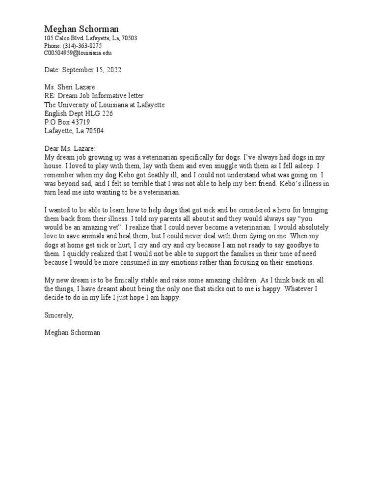 365 104 Meghan Schorman Informative Letter | PDF