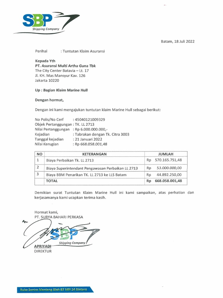 SURAT TUNTUTAN KLAIM | PDF