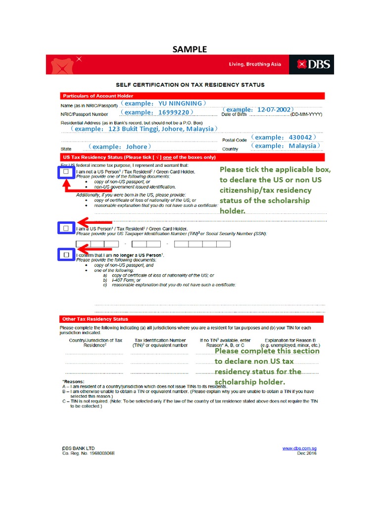 1SAMPLE of FATCA Form For ASEAN | PDF