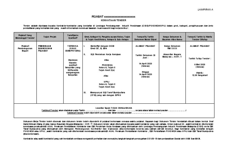 Contoh Iklan Tender 1 | PDF