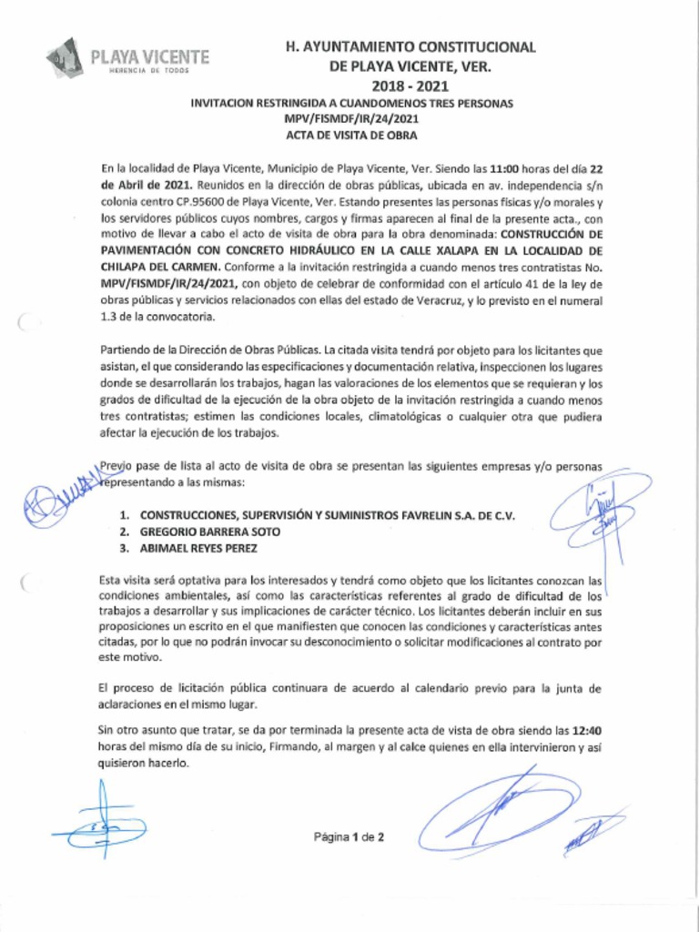 acta de visita de obra | PDF