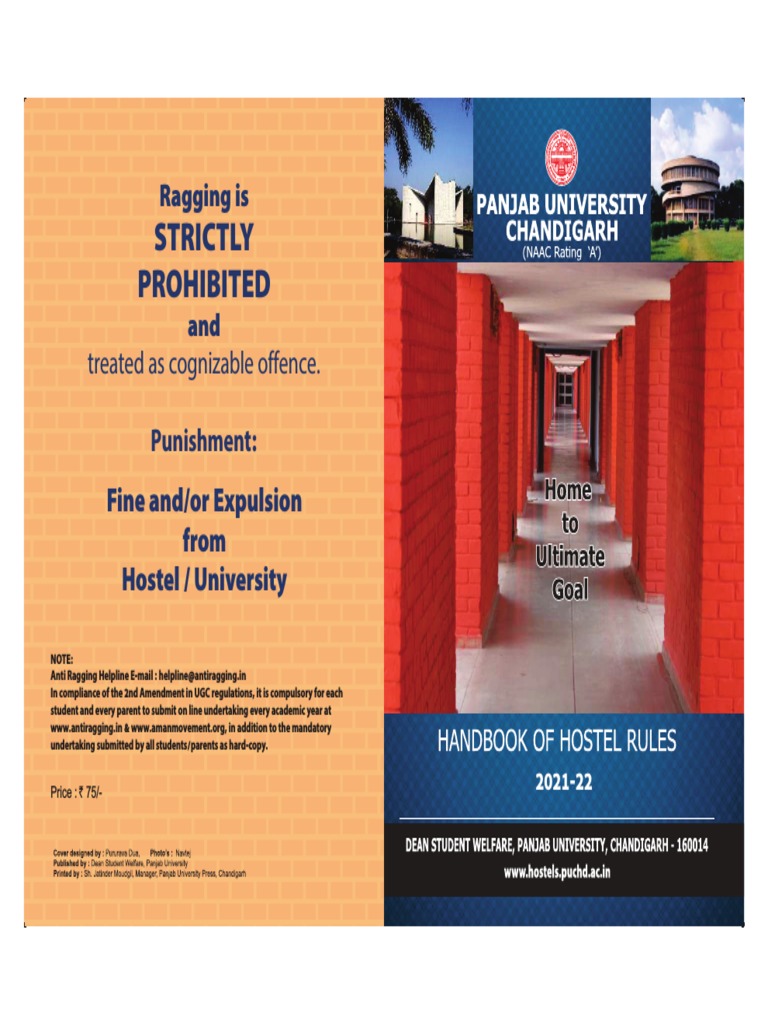 Hostel Handbook 2021 Panjab University Chandigarh | PDF | Thesis | Doctor Of Philosophy