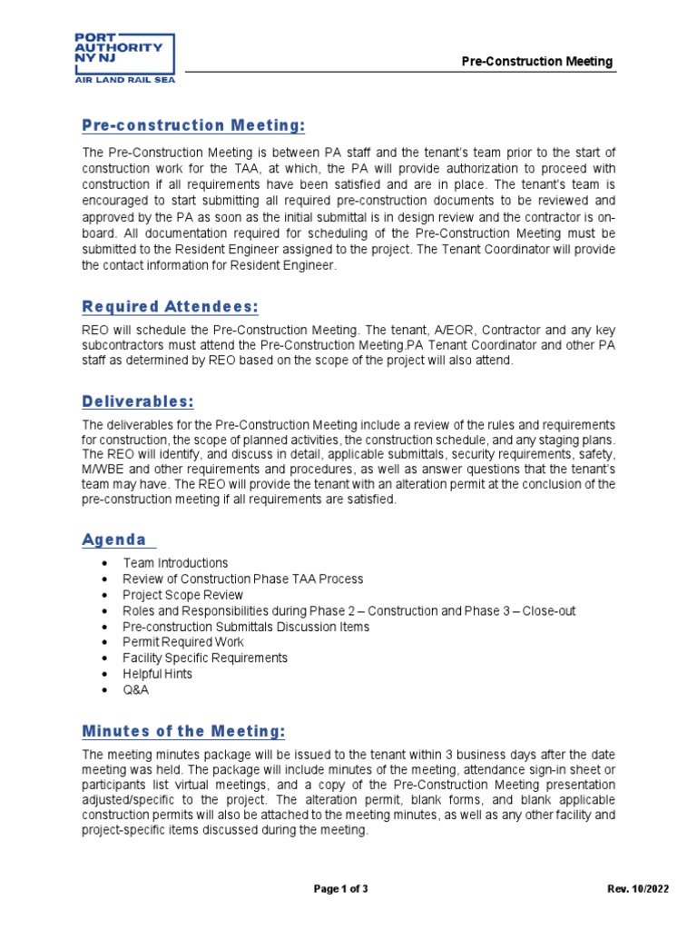 Pre-Construction Meeting Overview | PDF | Economic Sectors | Engineering