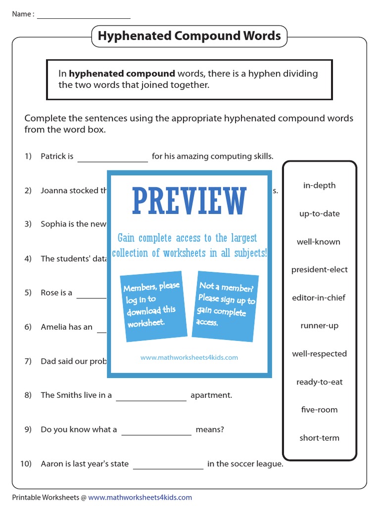 Hyphenated Compound Words Worksheet | PDF