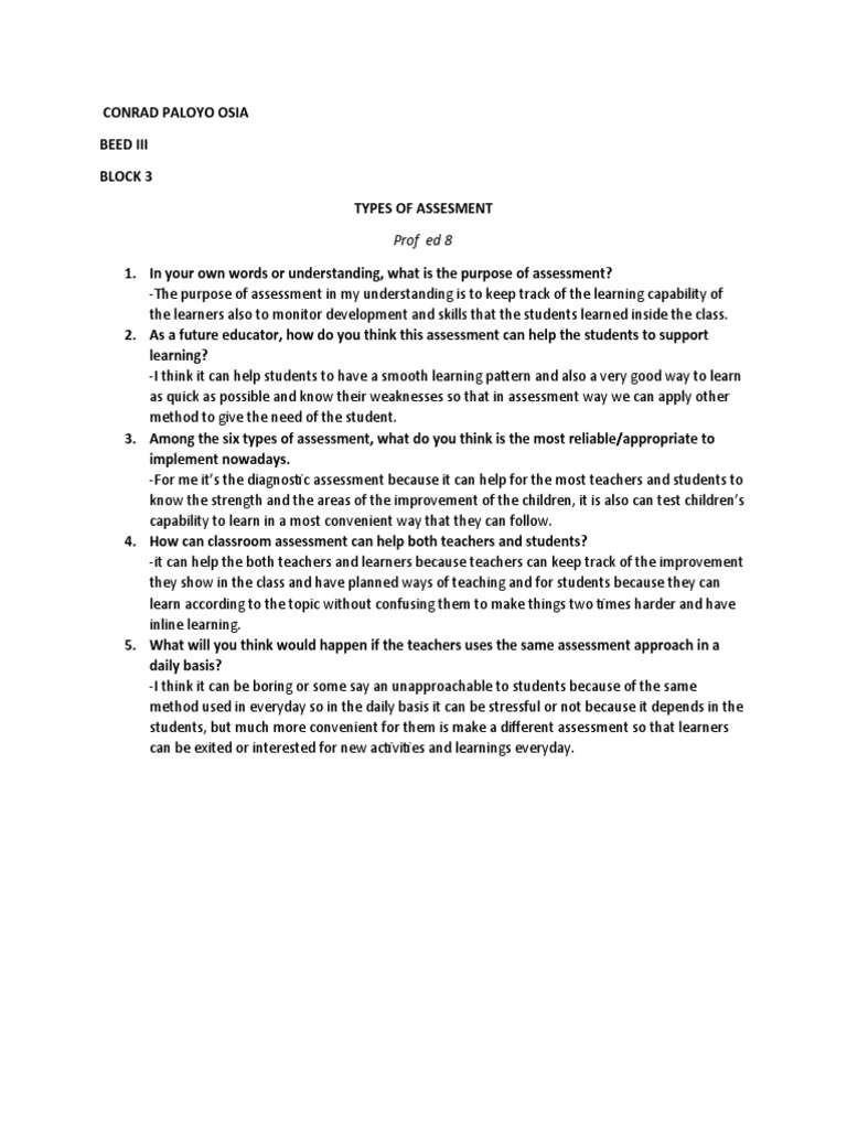 Types of Assessments Prof Ed 8 | PDF