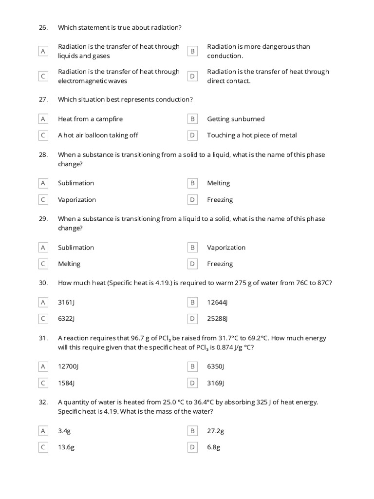Heat Quiz | PDF | Heat | Temperature