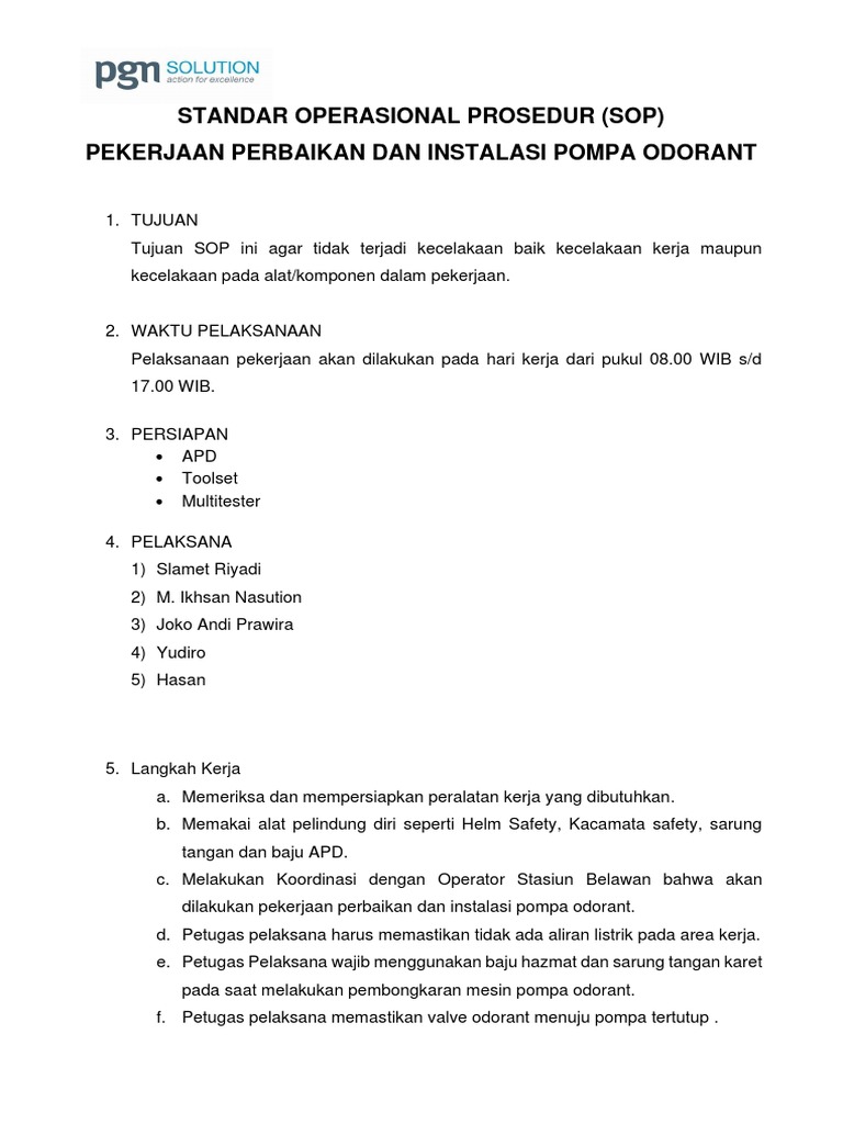 SOP Perbaikan Pompa Odorant | PDF