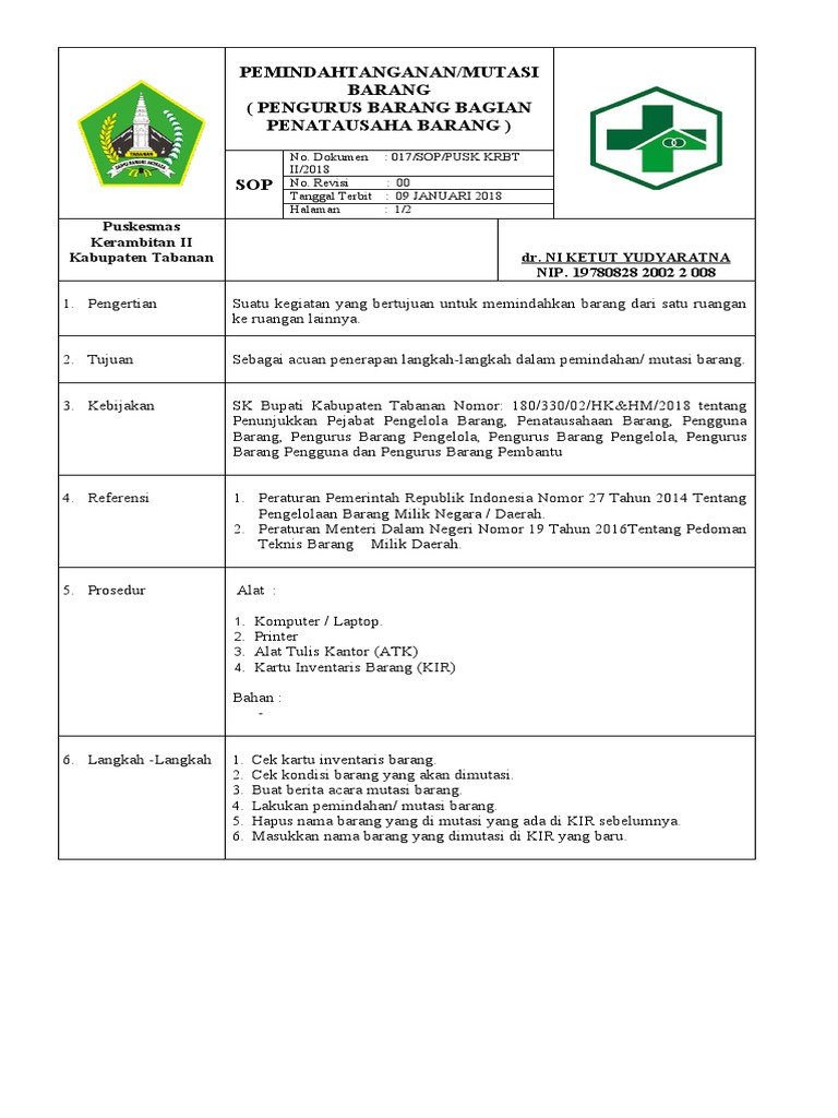 Sop Mutasi Barang | PDF