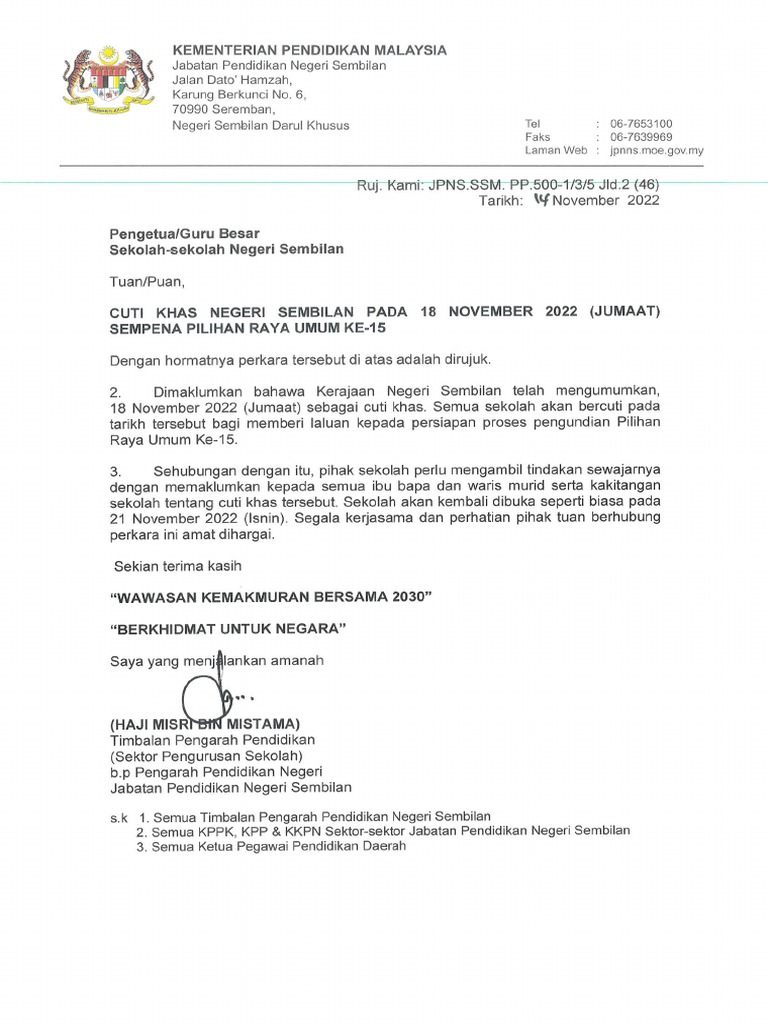 Cuti Khas n9 - 18 Nov 2022 | PDF