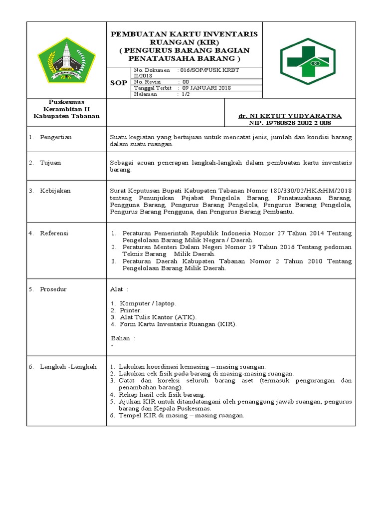 Sop Pembuatan Kir | PDF