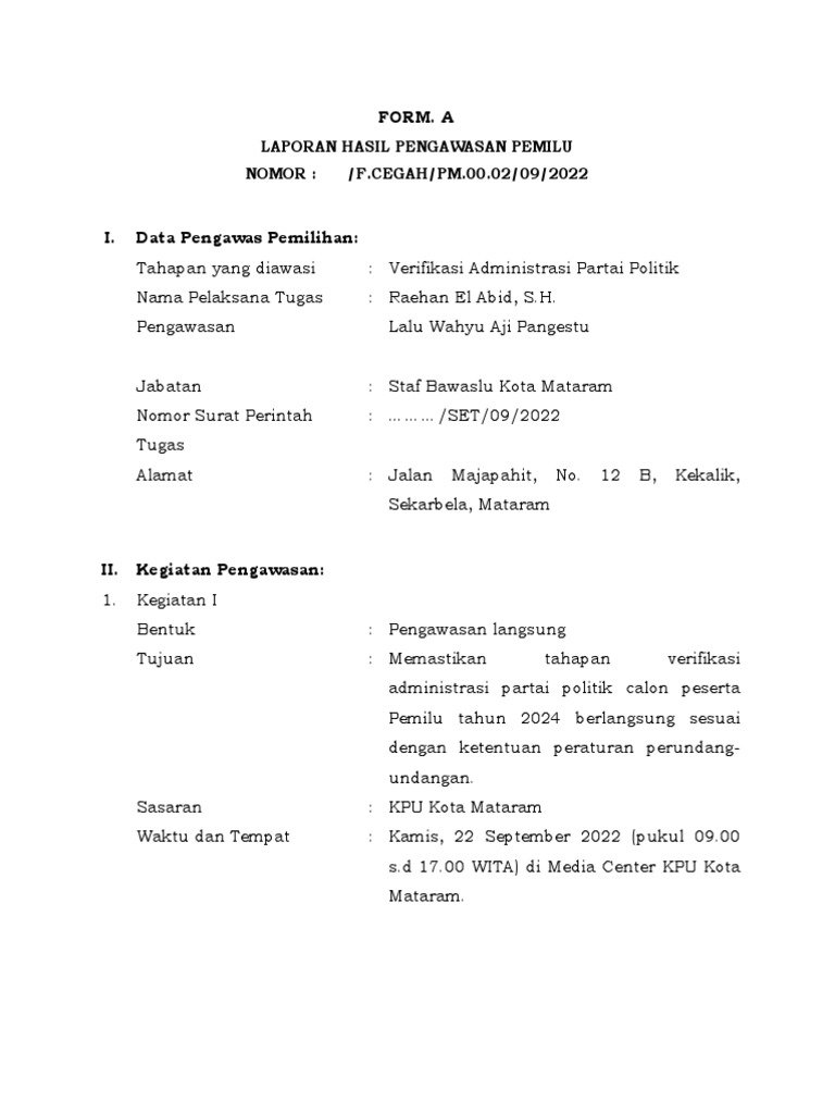 Form A Vermin 22 September 2022 Kpu | PDF