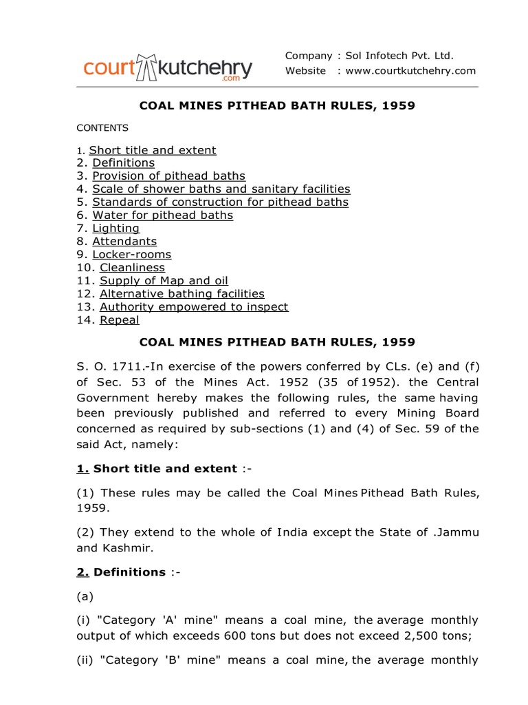 Coal Mines Pithead Bath Rules, 1959 | PDF | Mining
