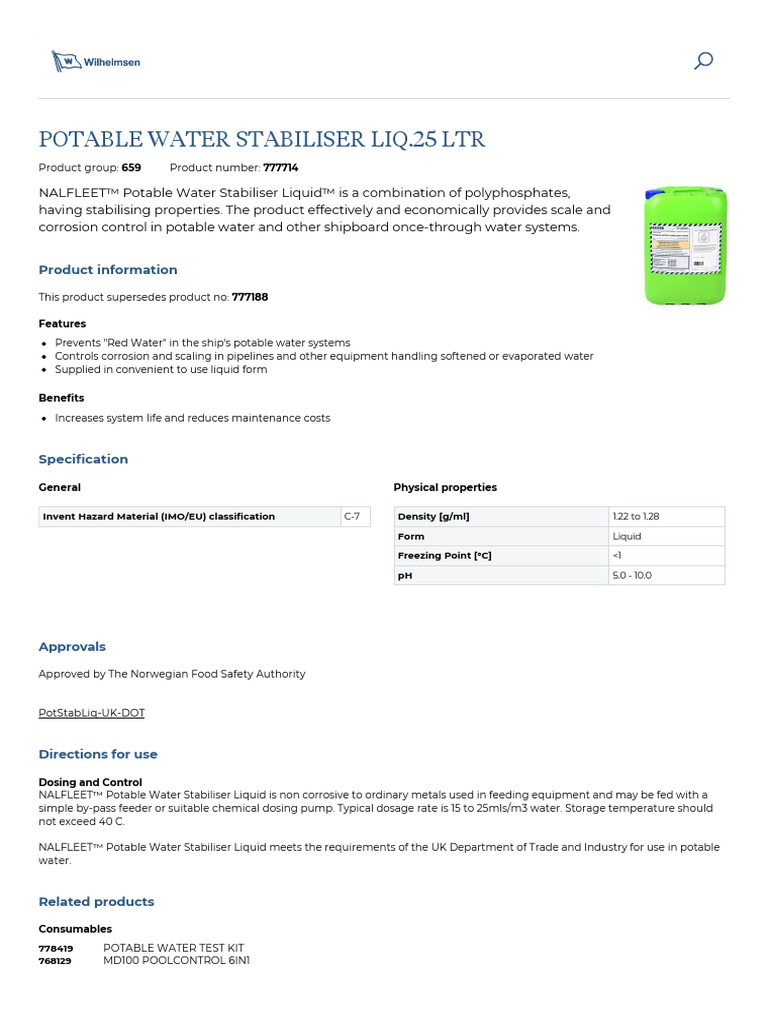 Potable Water Stabiliser Liq.25 LTR | PDF | Water | Liquids