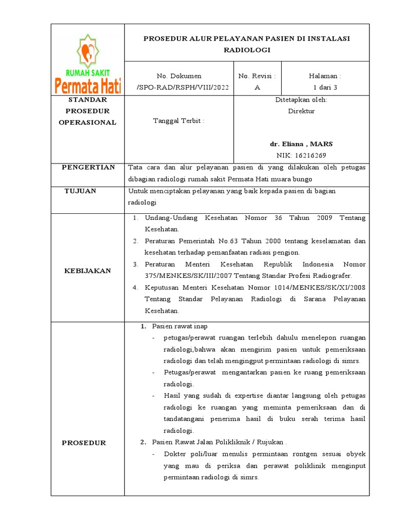 SPO Alur Pelayanan Radiologi 1 | PDF