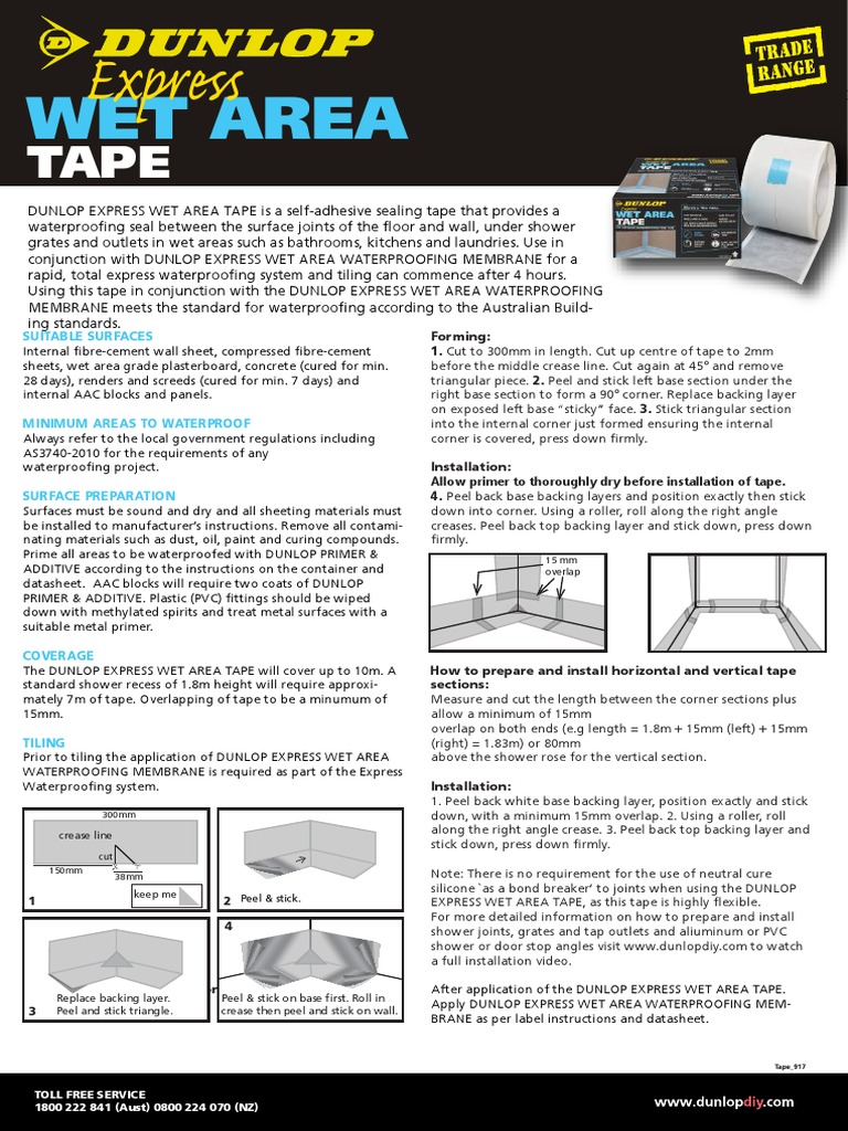 Dunlop Express Wet Area Tape Datasheet | PDF