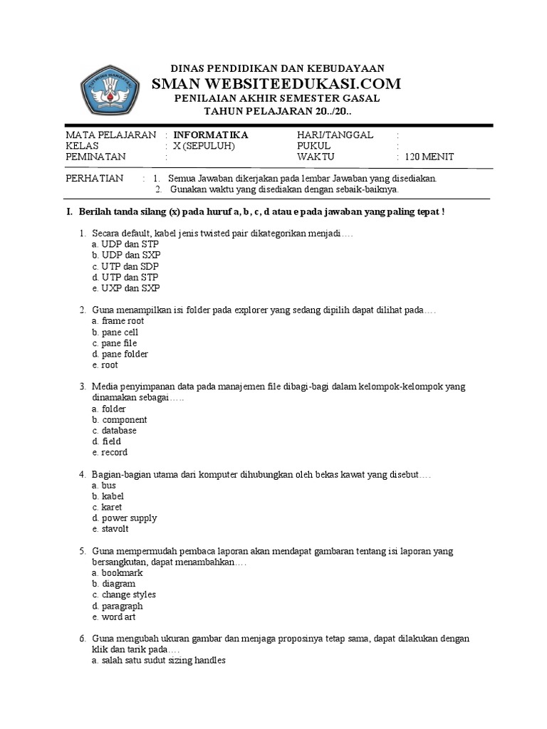 Soal PAS Informatika Kelas X | PDF