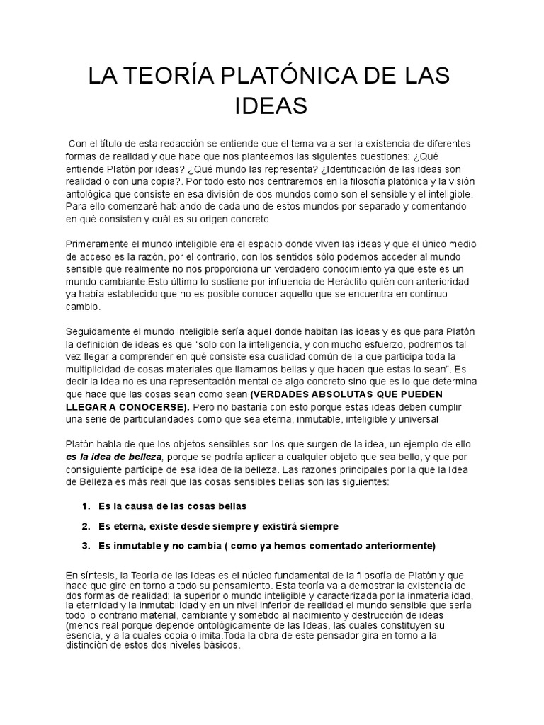 Teoría Platónica de las Ideas y Realidad | PDF | Platón | Verdad