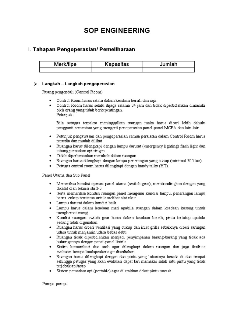 SOP Pemeliharaan Control Room Engineering | PDF