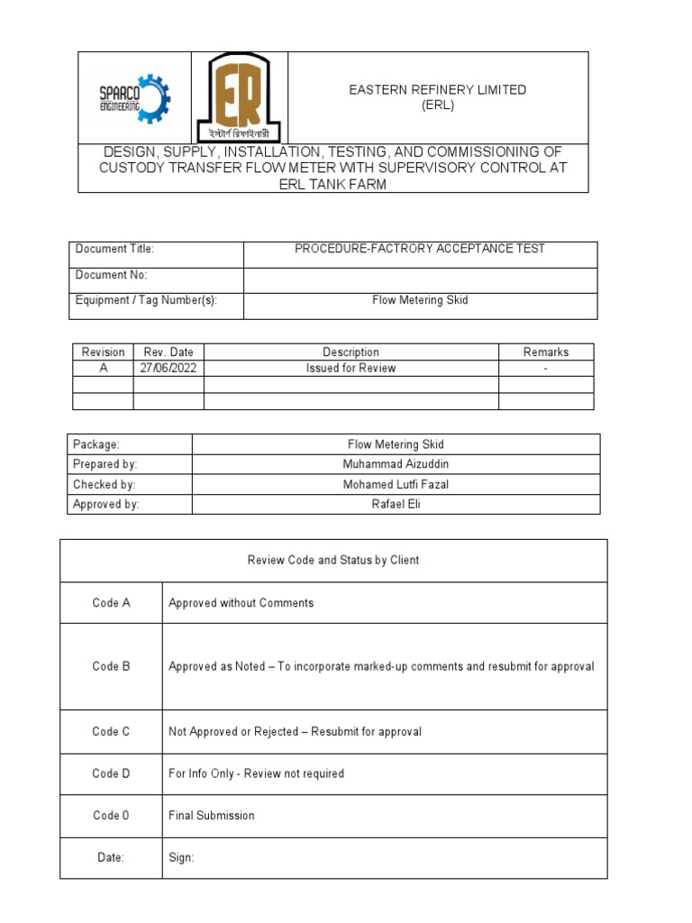 Factory Acceptance Test Procedure | PDF | Leak | Valve