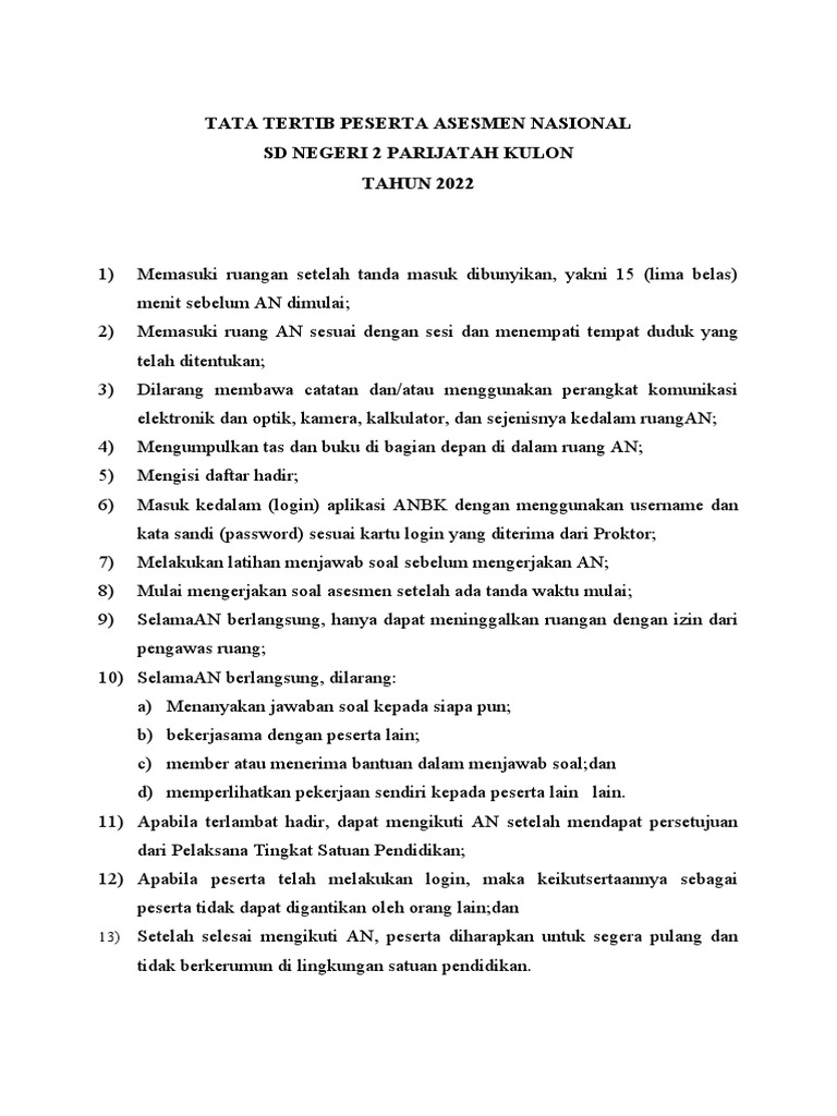 Tata Tertib Pengawas Proktor Teknisi Dan Peserta | PDF