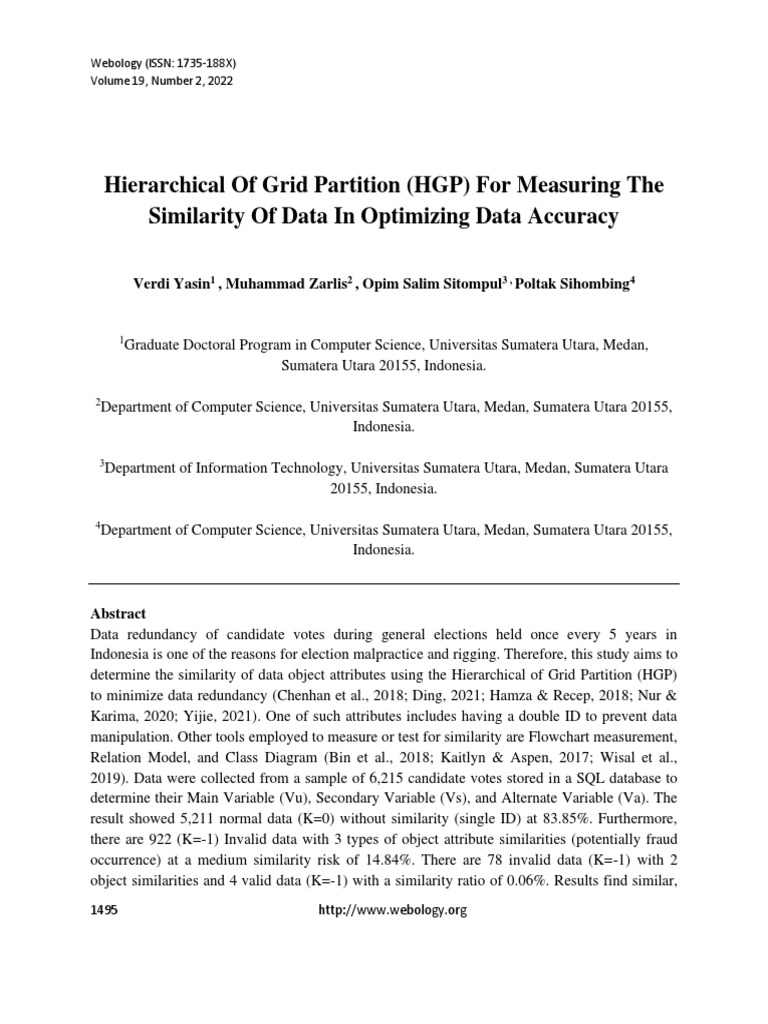 Webology - 2022 (Verdi Yasin) Hierarchical of Grid Partition (HGP) For Measuring The Similarity ...