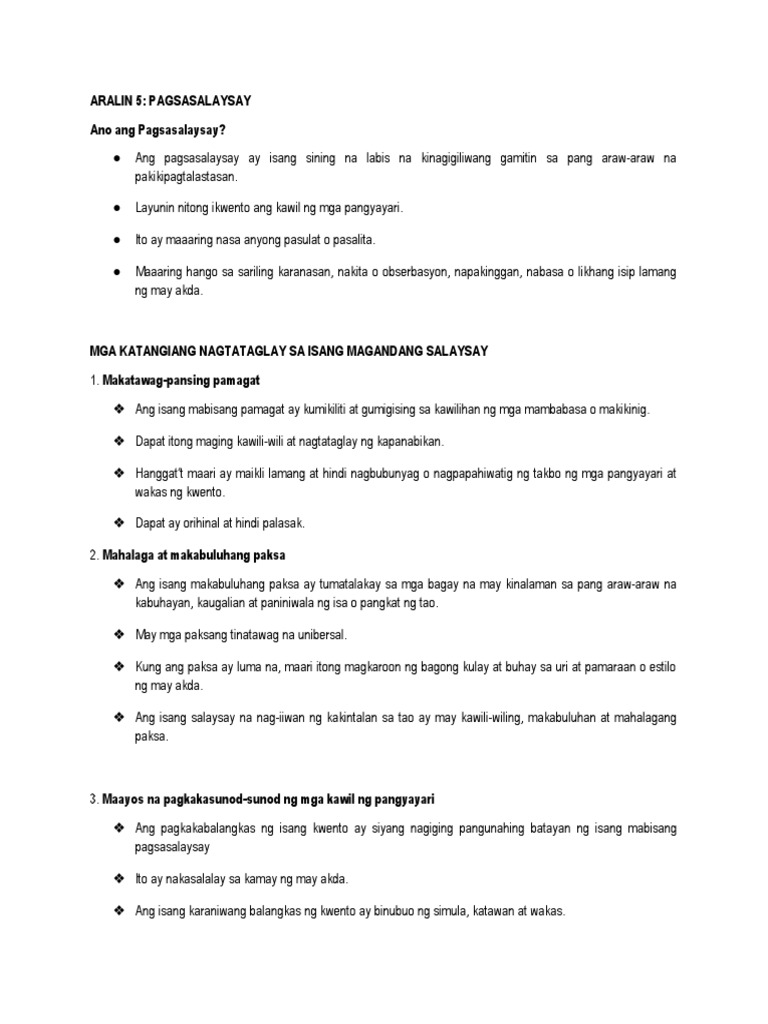 Aralin 5 Pagsasalaysay | PDF