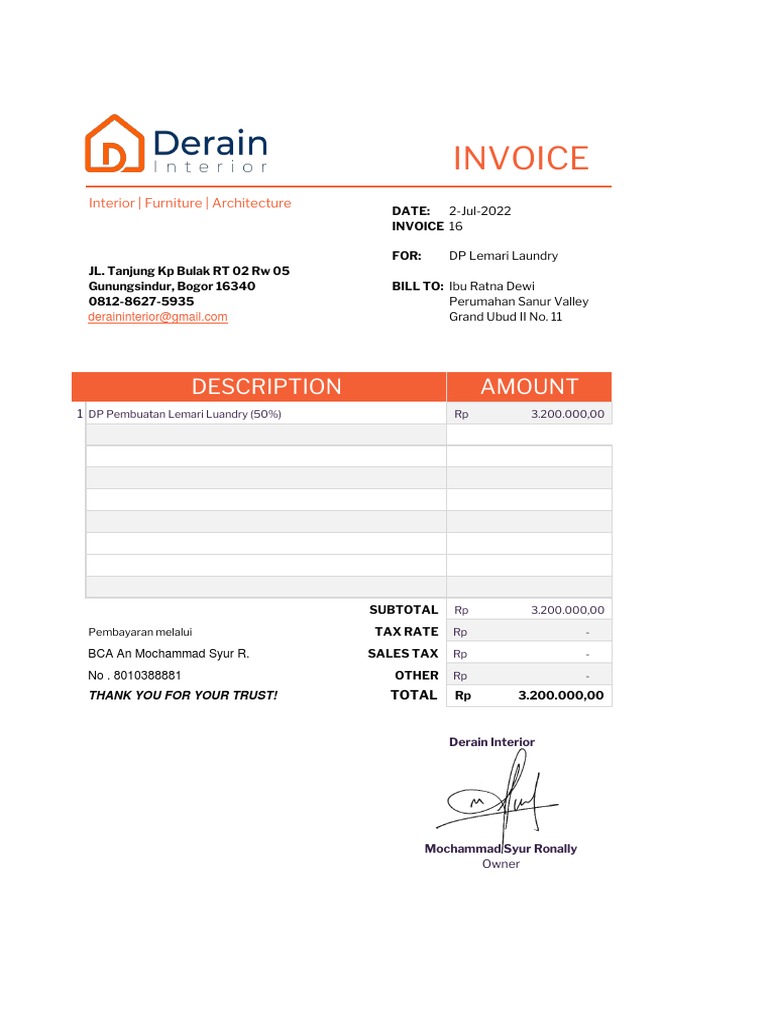 Contoh Dokumen Invoice Untuk Proyek Interior | PDF