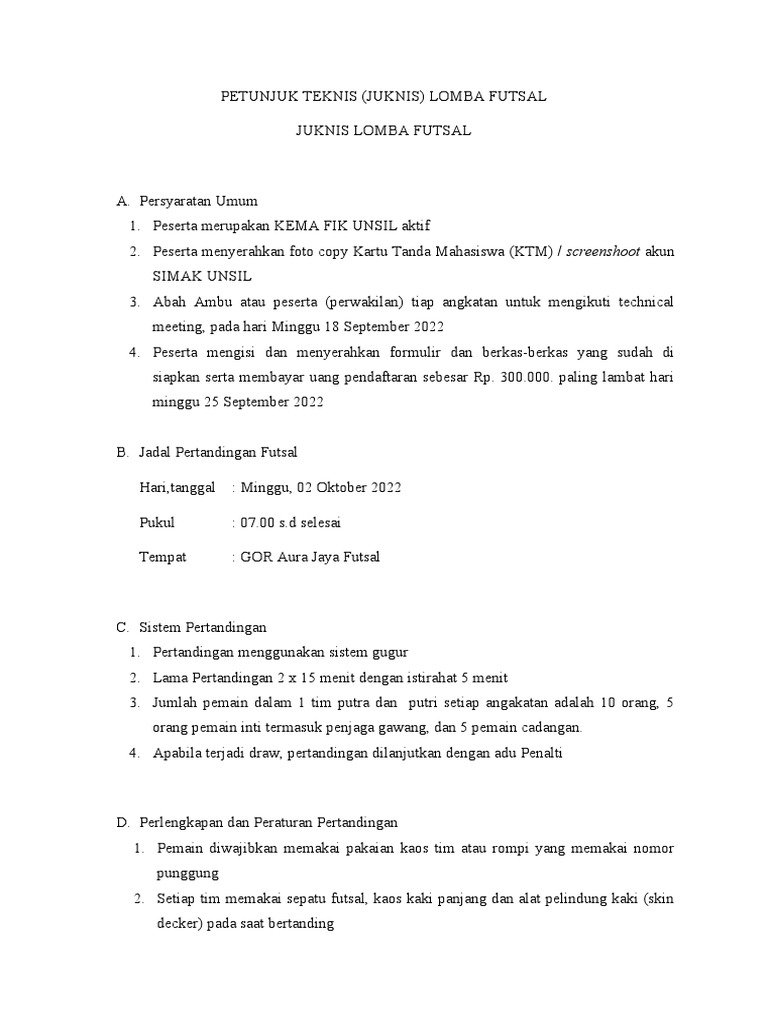 Juknis Lomba Futsal KEMA FIK UNSIL | PDF