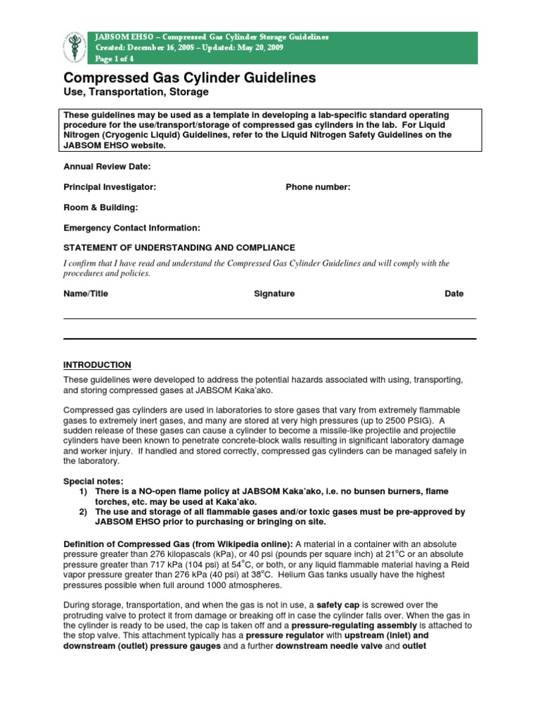 Compressed Gas Cylinder Storage | PDF | Personal Protective Equipment ...