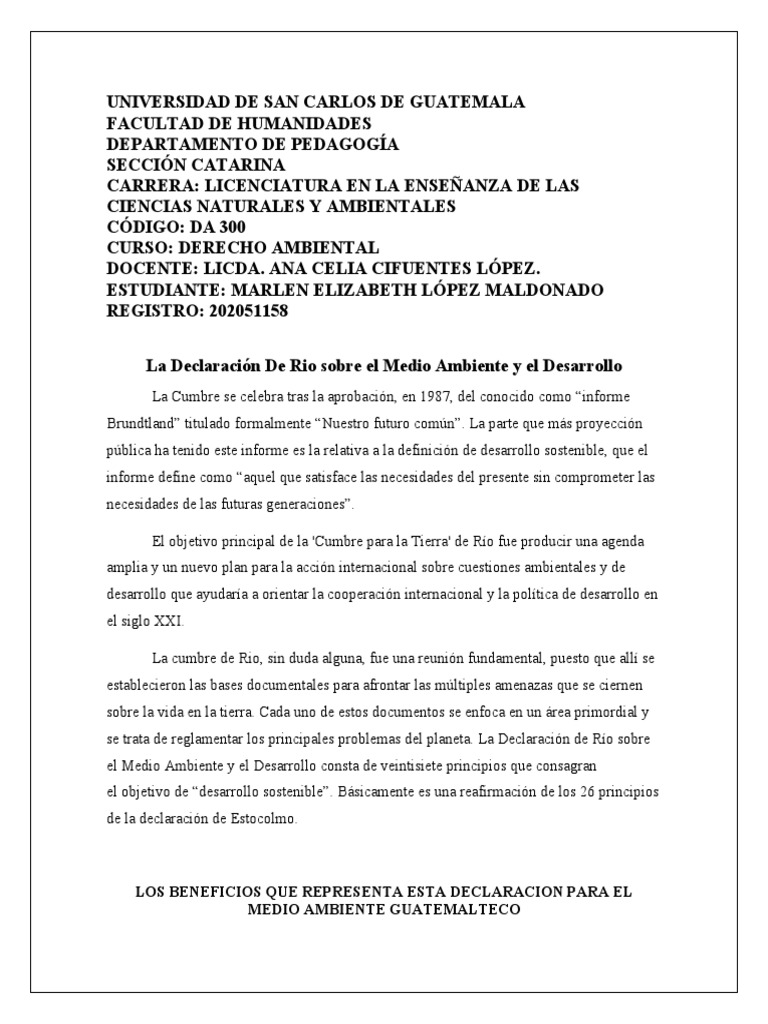 Declaración de Río Sobre El Medio Ambiente y El Desarrollo | PDF ...