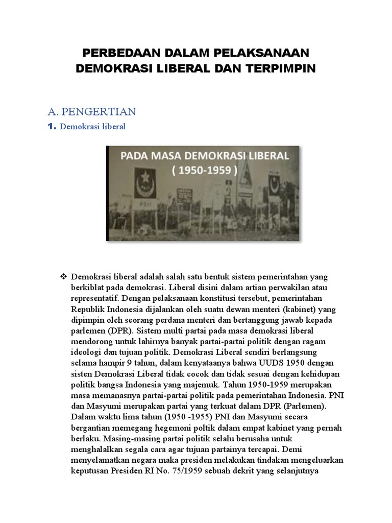 Perbedaan Pelaksanaan Demokrasi Liberal Dan Terpimpin N | PDF