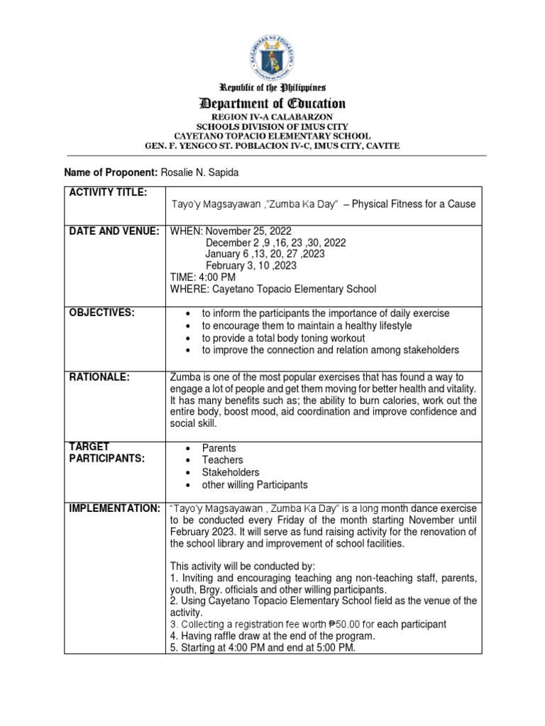 Project Zumba Proposal Spta | PDF