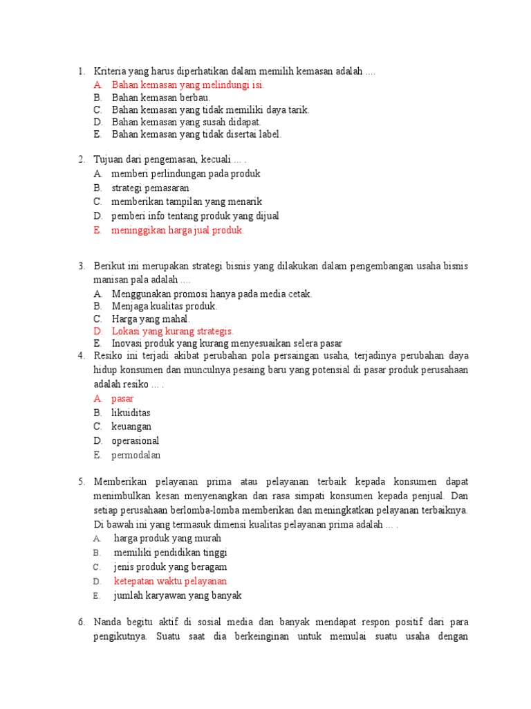 Bank Soal Pkwu Kelas 12 Semester 1 | PDF