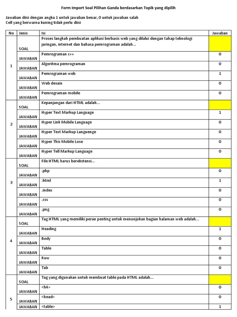 Form Soal Ganda | PDF