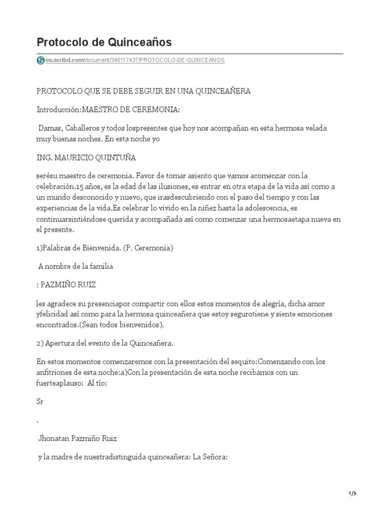 Protocolo de Quinceaños | PDF