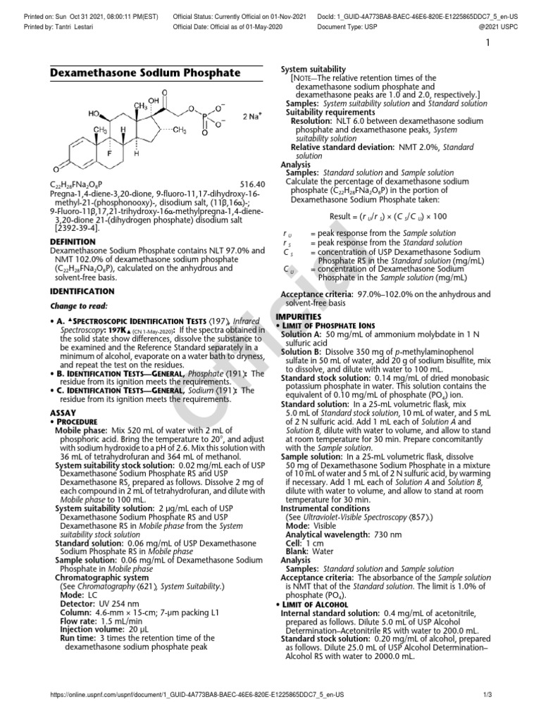 Dexamethasone Sodium Phosphate USP 43 | Download Free PDF ...