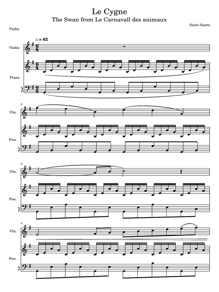 Le Cygne Violin Piano Sheet Music | PDF | Classical Music